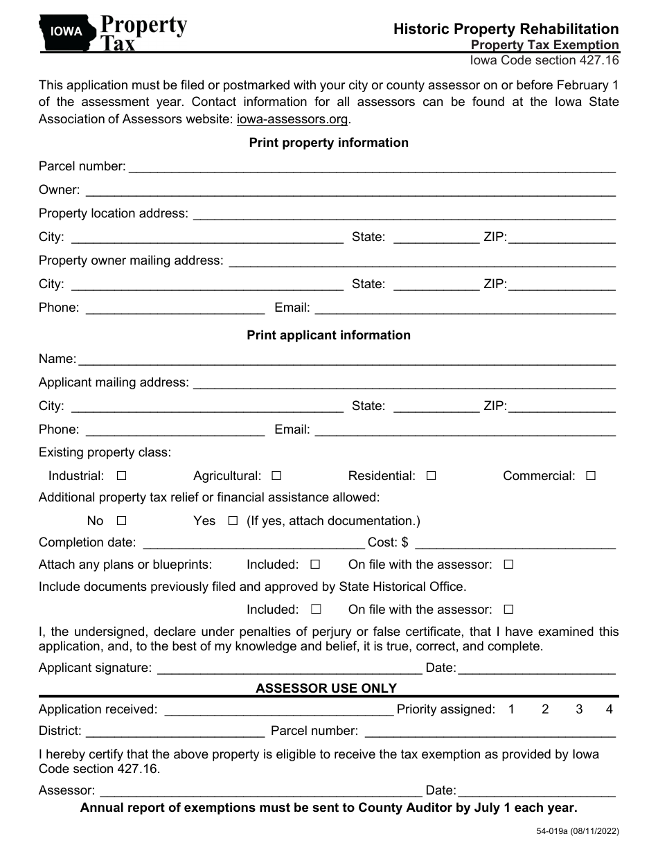 Form 54-019 - Fill Out, Sign Online and Download Printable PDF, Iowa ...