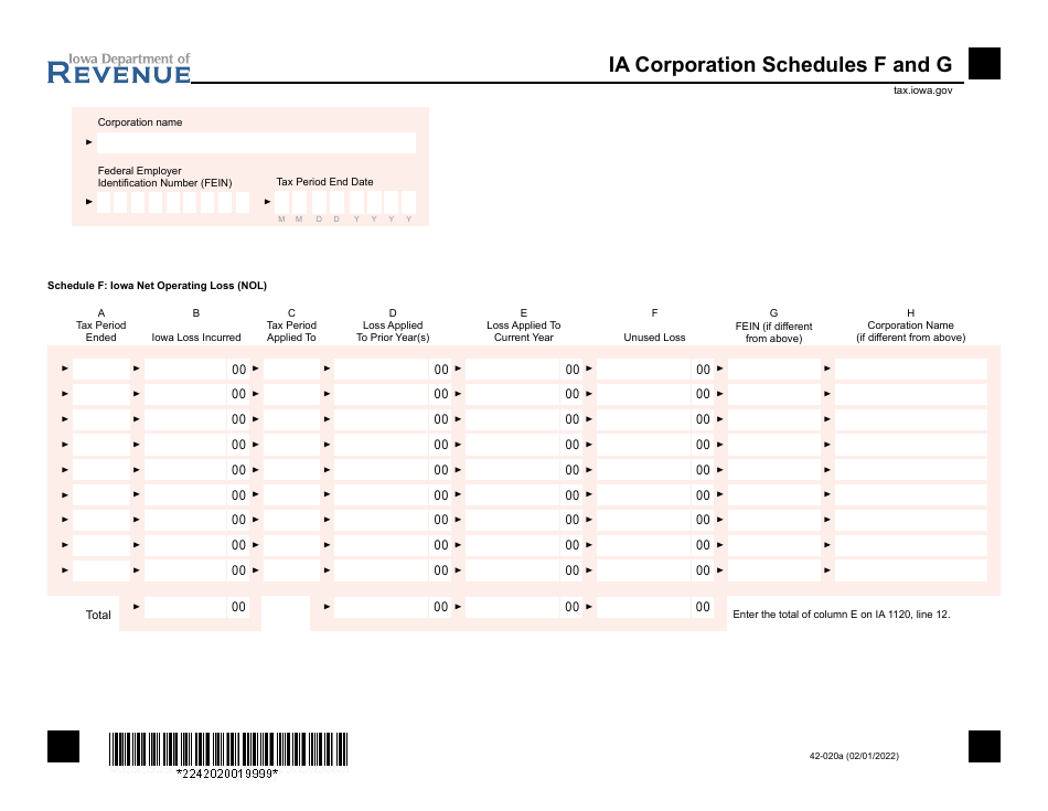 Form 42-020 Schedule F, G Download Fillable PDF or Fill Online Net ...