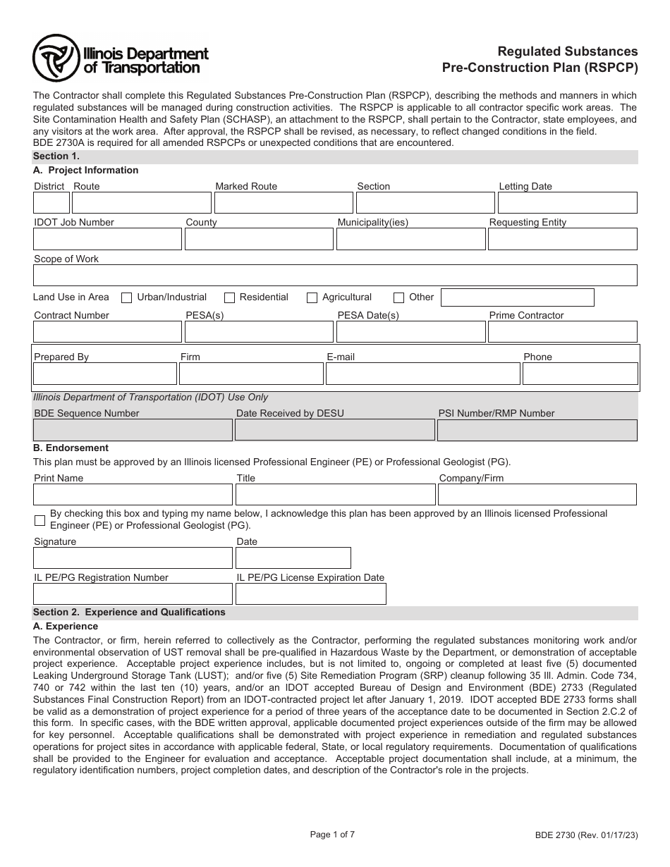 Form BDE2730 Download Fillable PDF or Fill Online Regulated Substances ...