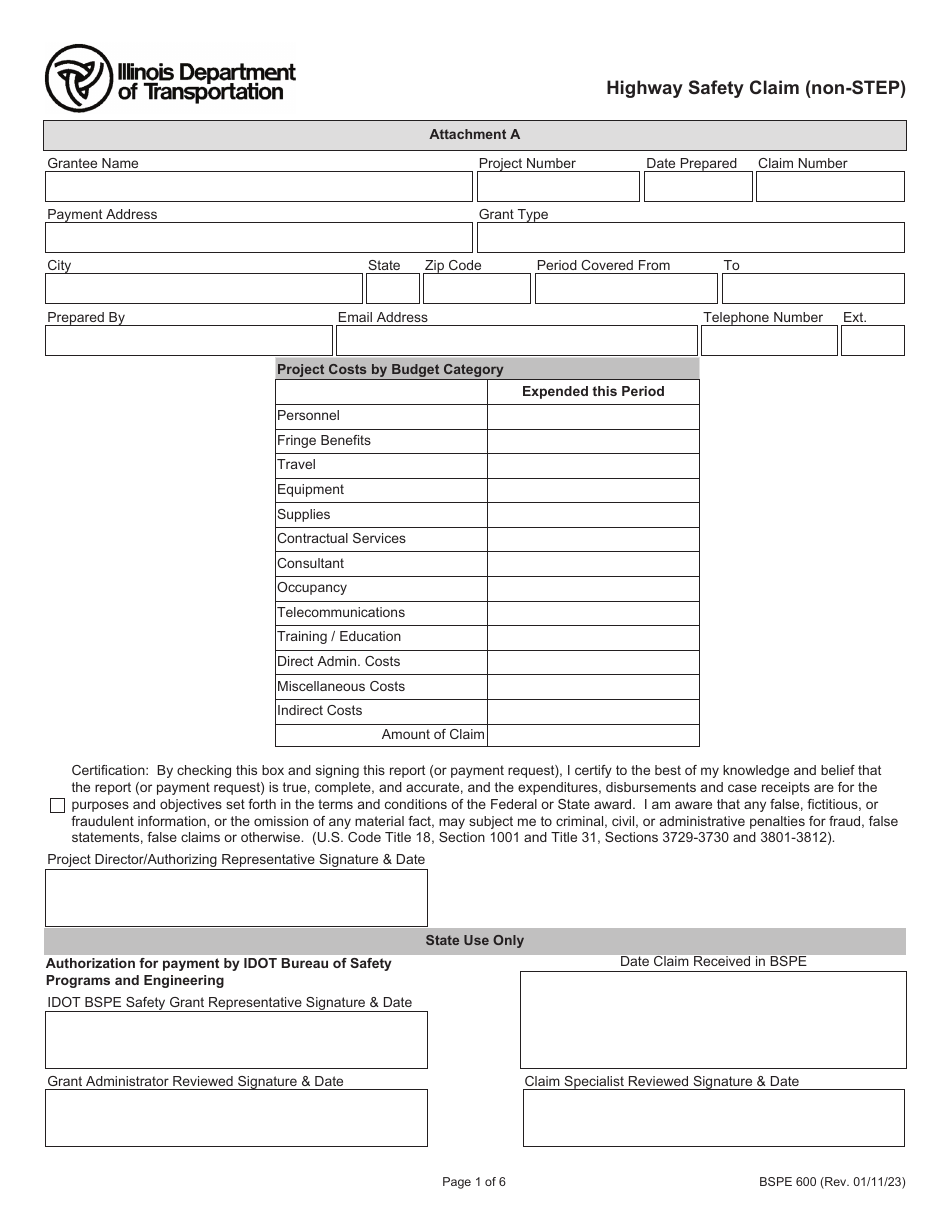 Form BSPE600 Download Fillable PDF or Fill Online Highway Safety Claim ...