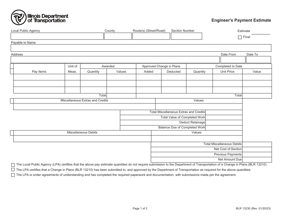 Form BLR13230 Download Fillable PDF or Fill Online Engineer's Payment ...