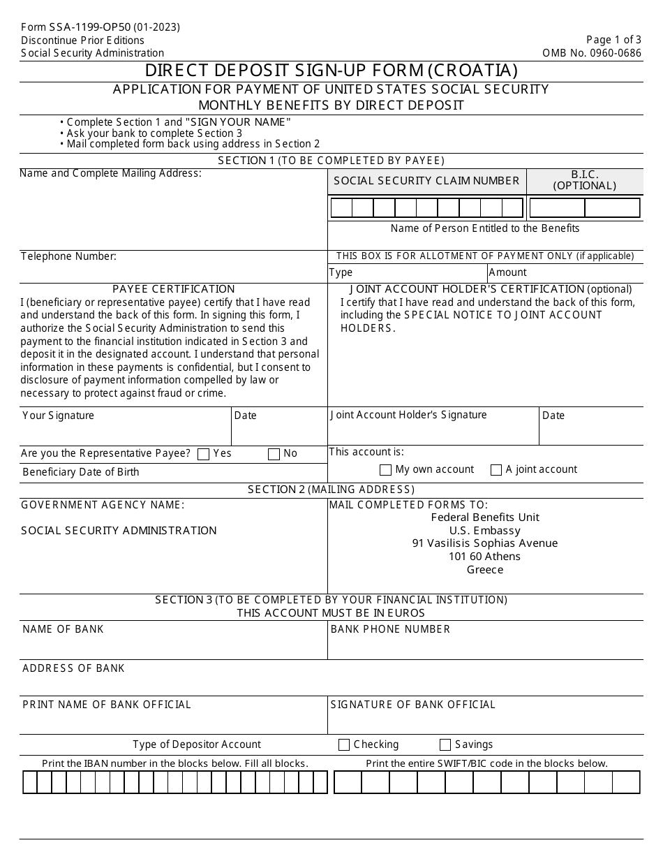 Form SSA-1199-OP50 Download Fillable PDF or Fill Online Direct Deposit ...
