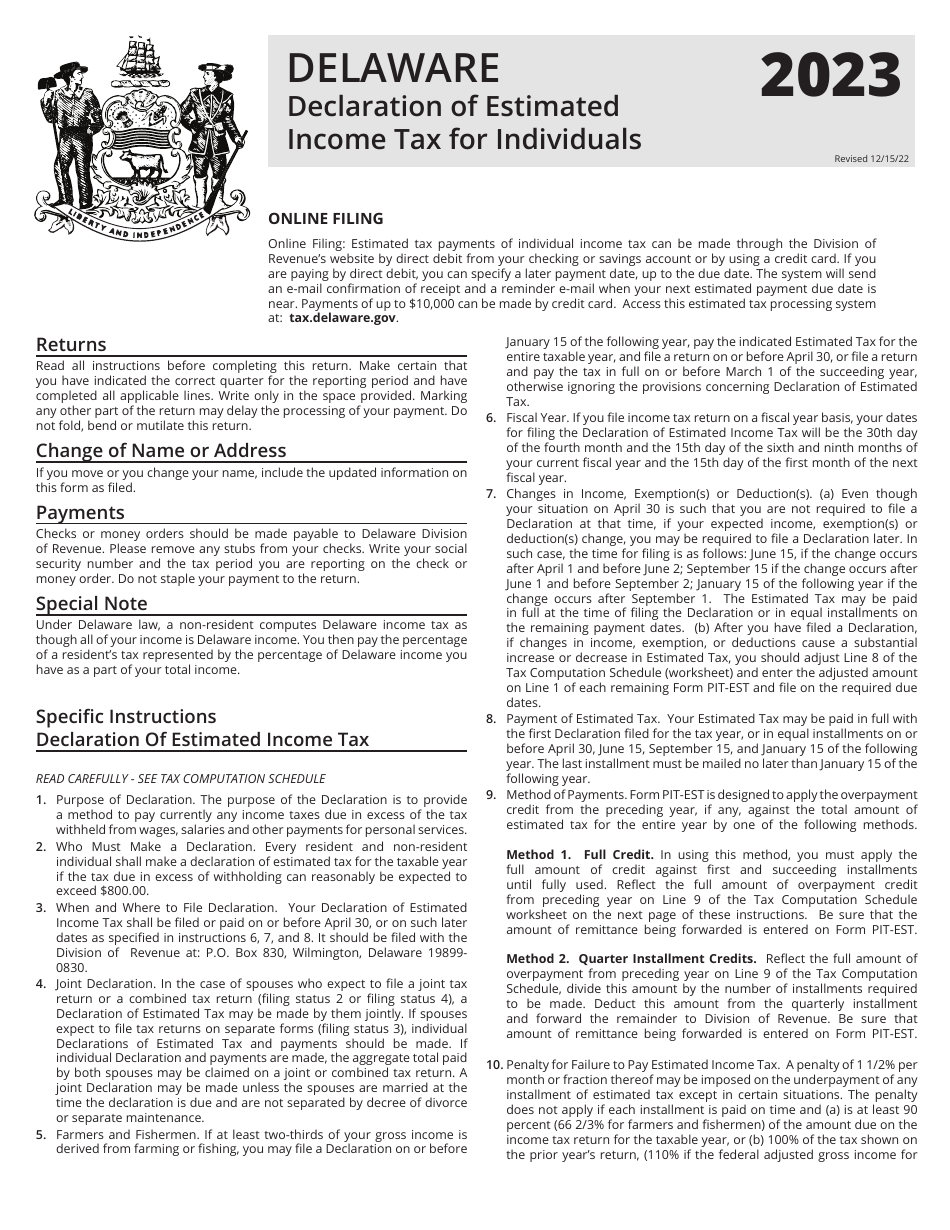 Download Instructions for Form PIT-EST Declaration of Estimated Income ...