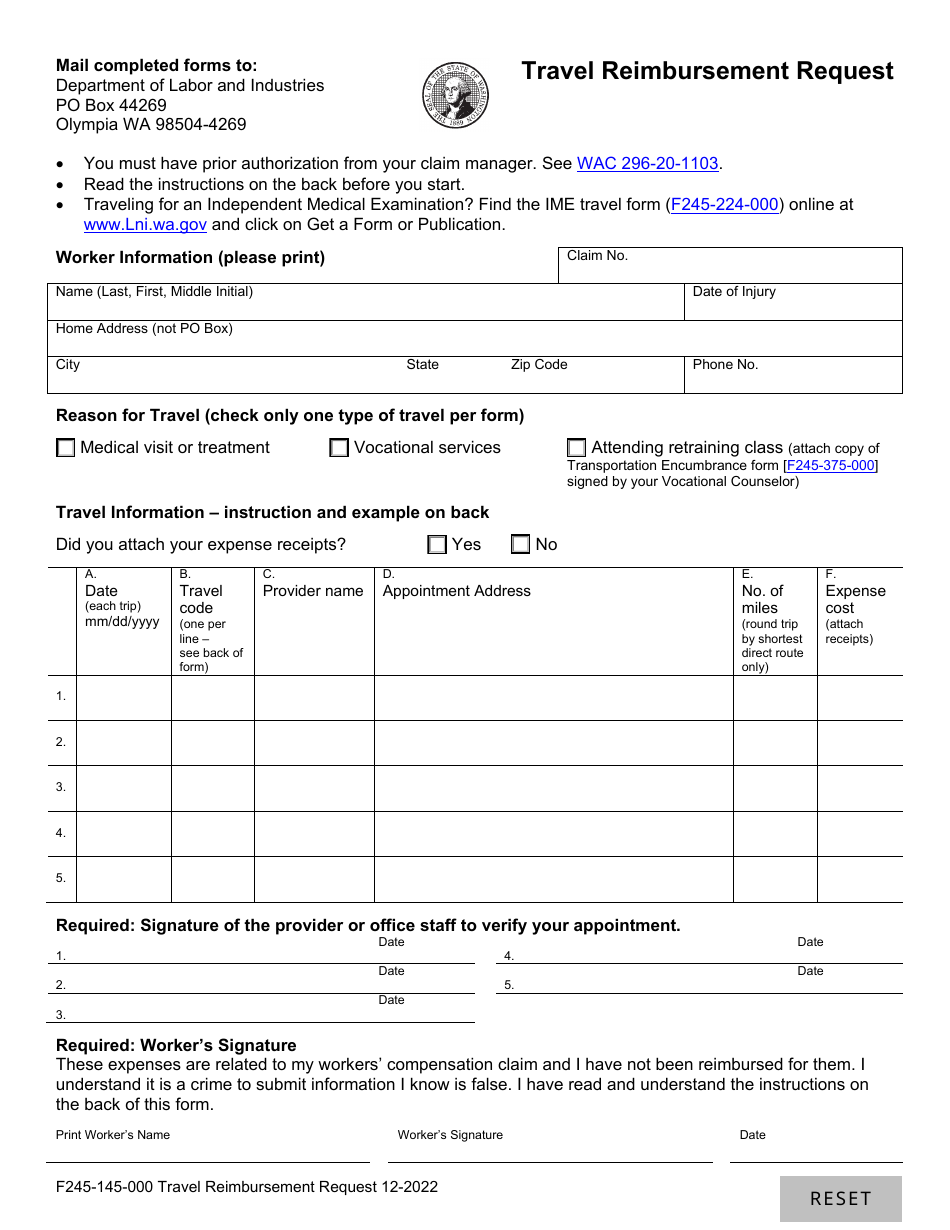 Form F245-145-000 Download Fillable PDF or Fill Online Travel ...