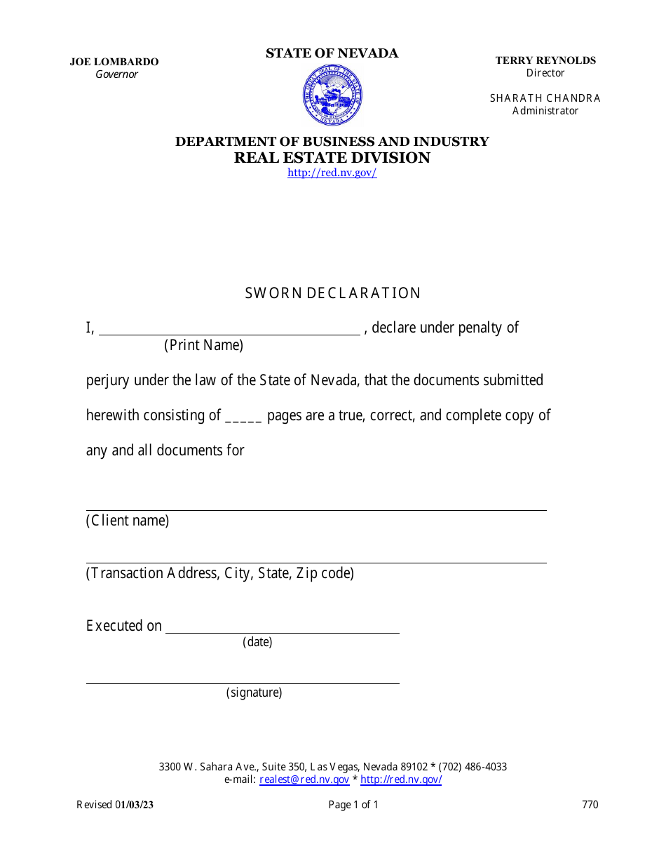 Form 770 - Fill Out, Sign Online and Download Fillable PDF, Nevada ...