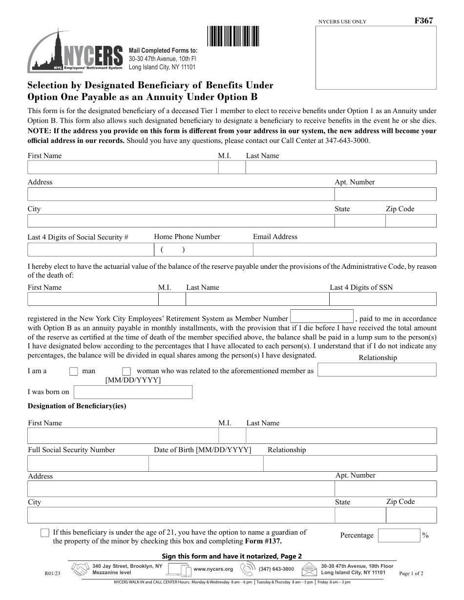 Form F367 Download Printable PDF or Fill Online Selection by Designated ...
