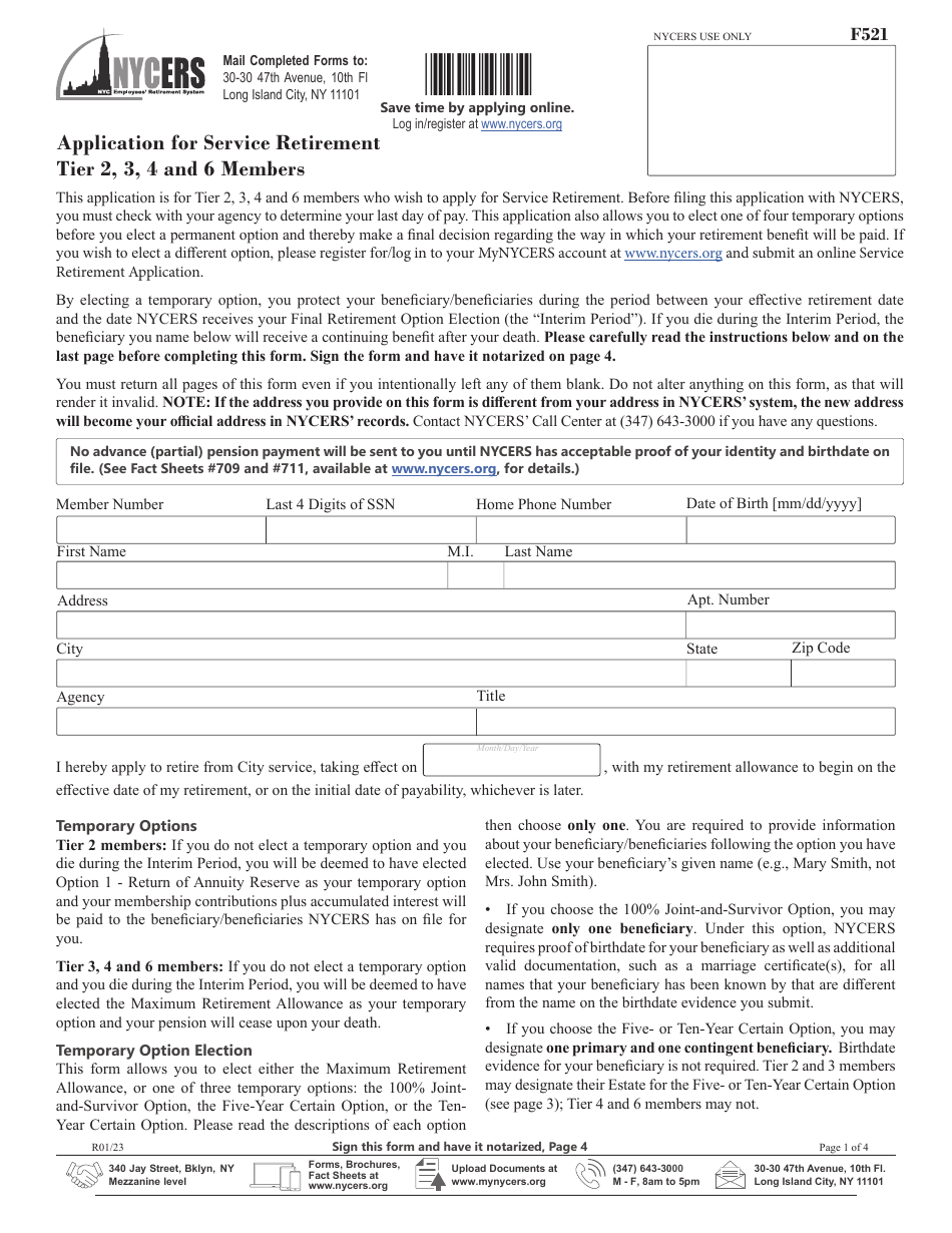 Form F521 Download Printable PDF or Fill Online Application for Service ...