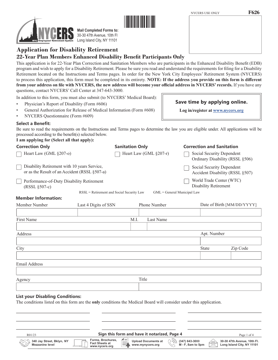 Form F626 Download Printable PDF or Fill Online Application for ...