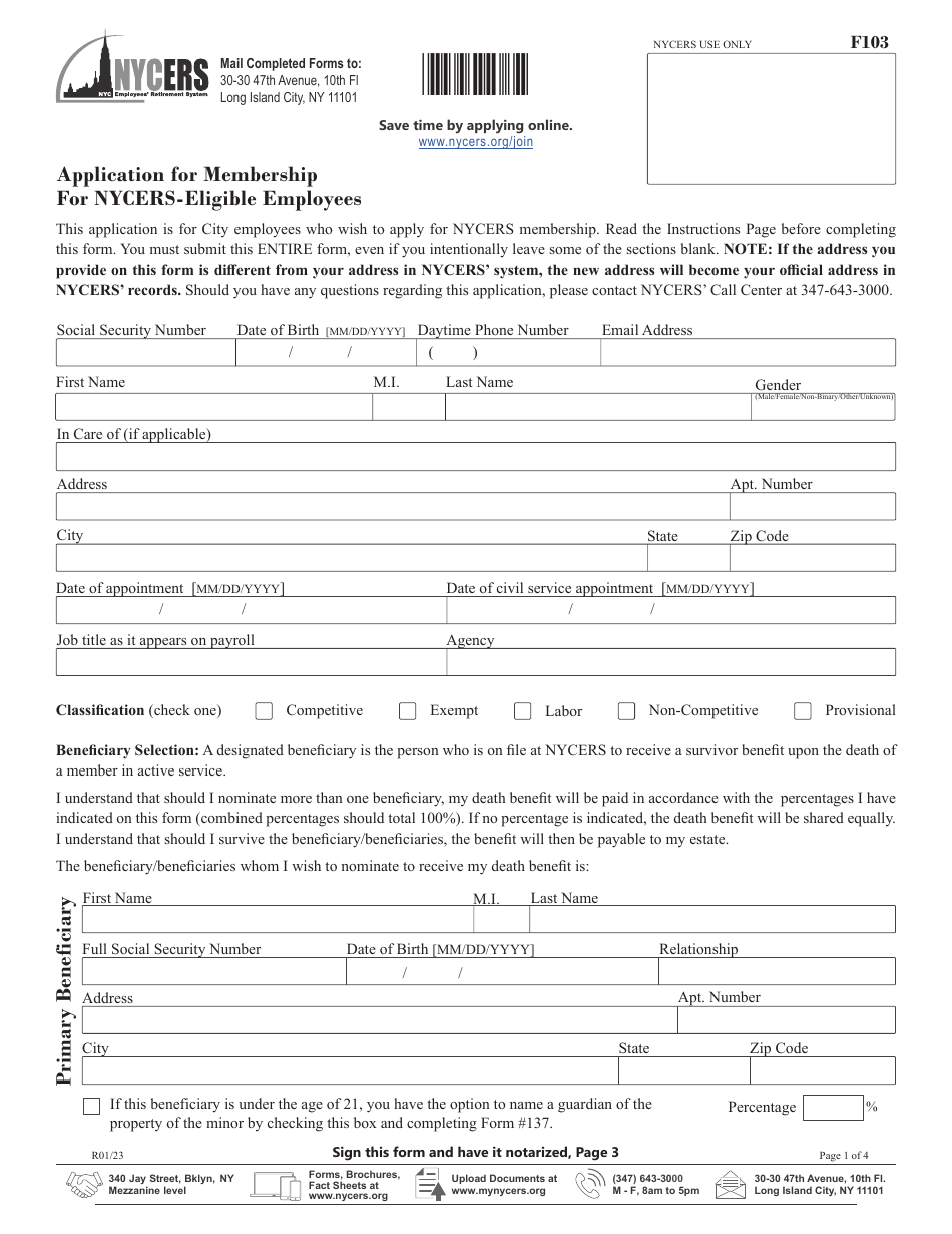Form F103 - Fill Out, Sign Online and Download Printable PDF, New York City | Templateroller