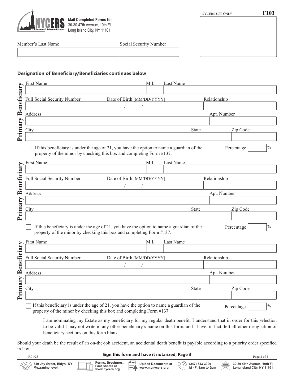 Form F103 - Fill Out, Sign Online and Download Printable PDF, New York City | Templateroller