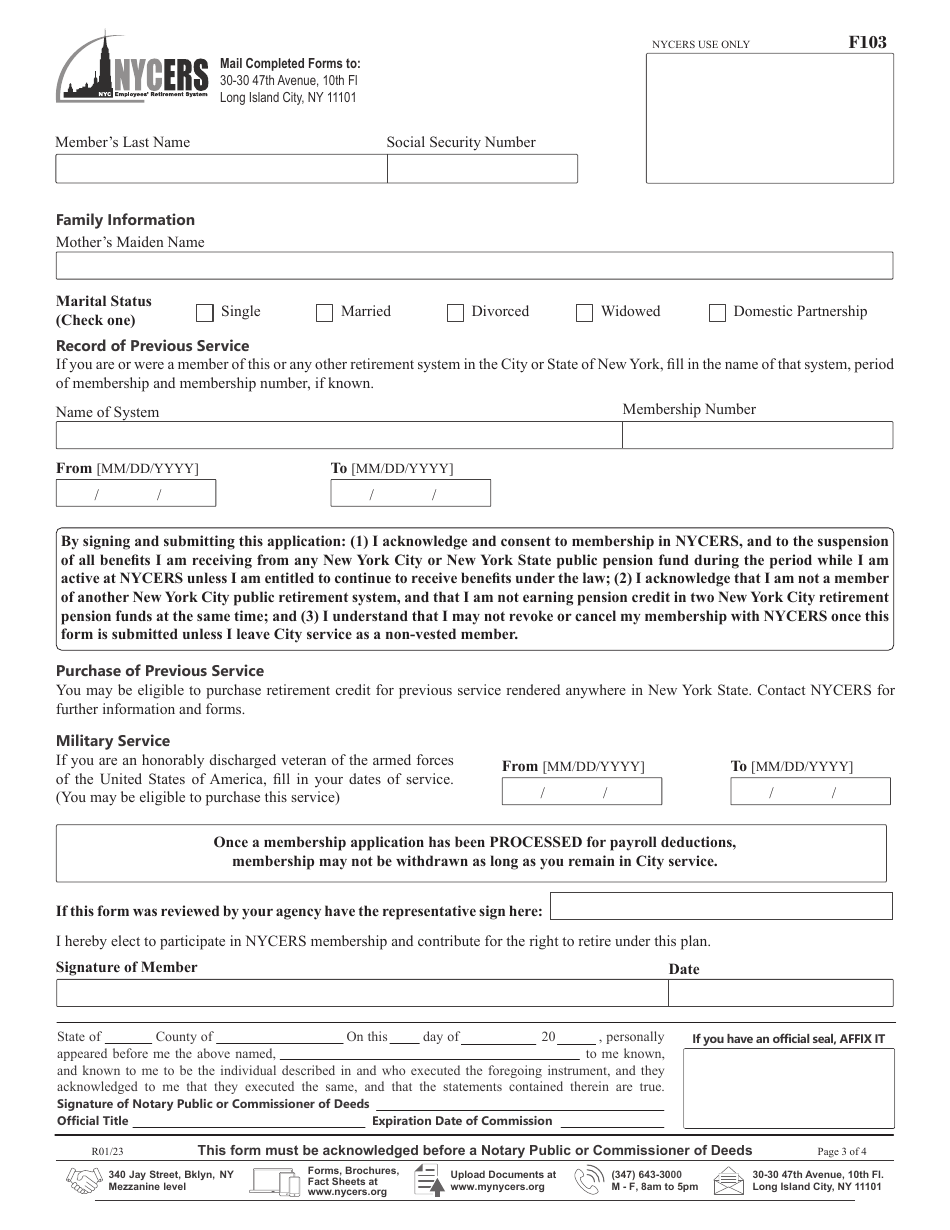 Form F103 - Fill Out, Sign Online and Download Printable PDF, New York City | Templateroller