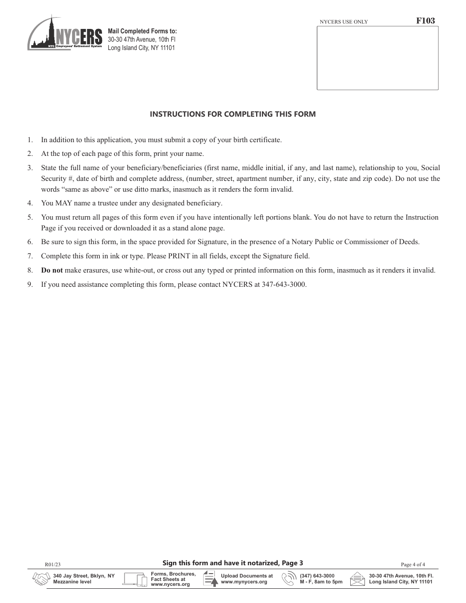 Form F103 - Fill Out, Sign Online and Download Printable PDF, New York City | Templateroller