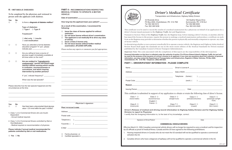Form DPC-2071 Download Printable PDF or Fill Online Driver's Medical ...