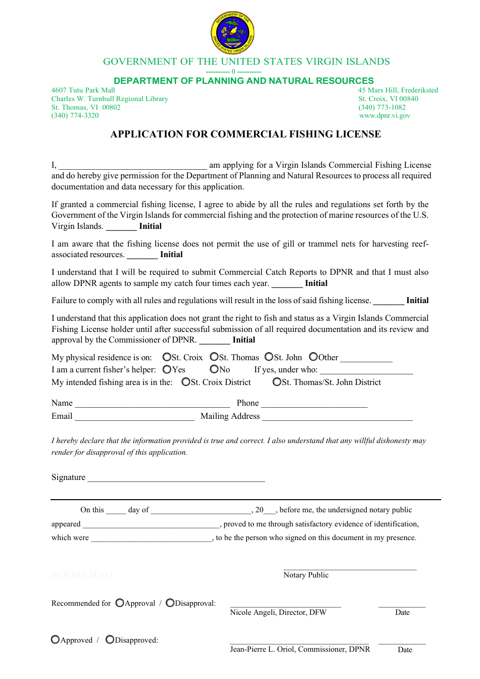 Virgin Islands Application for Commercial Fishing License - Fill Out ...