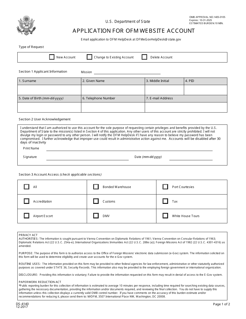 Form DS-4140 - Fill Out, Sign Online and Download Fillable PDF ...