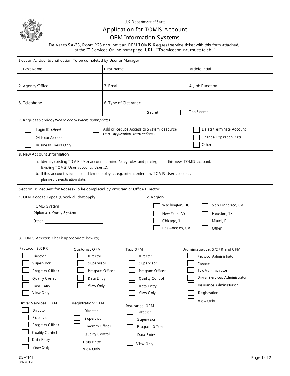 Form DS-4141 - Fill Out, Sign Online and Download Fillable PDF ...