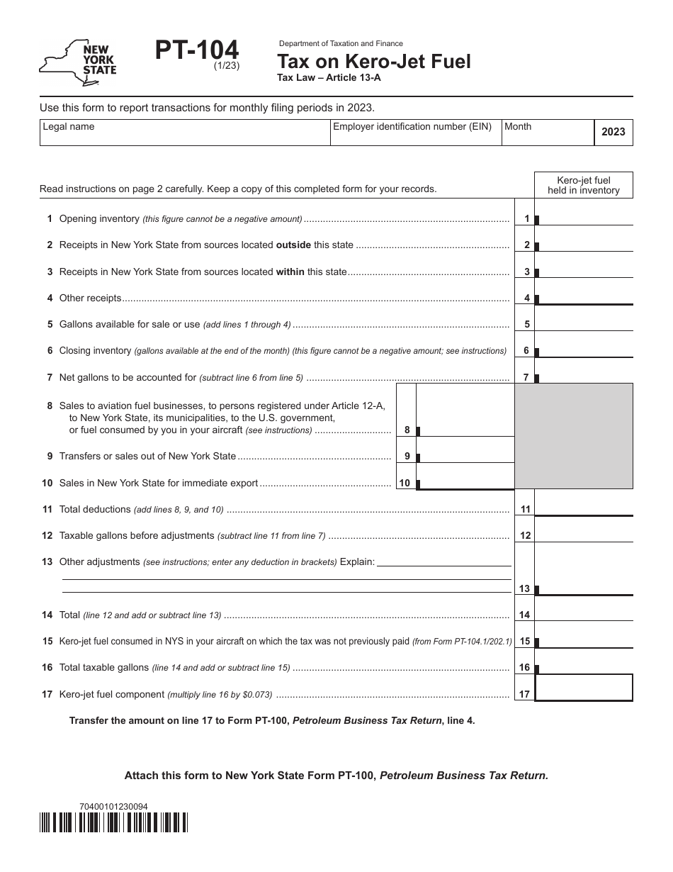 Form PT-104 - 2023 - Fill Out, Sign Online and Download Printable PDF ...
