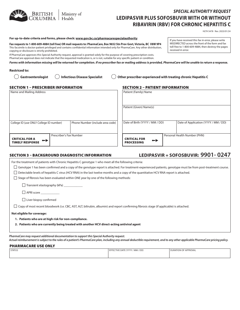 Form HLTH5478 Download Fillable PDF or Fill Online Special Authority ...