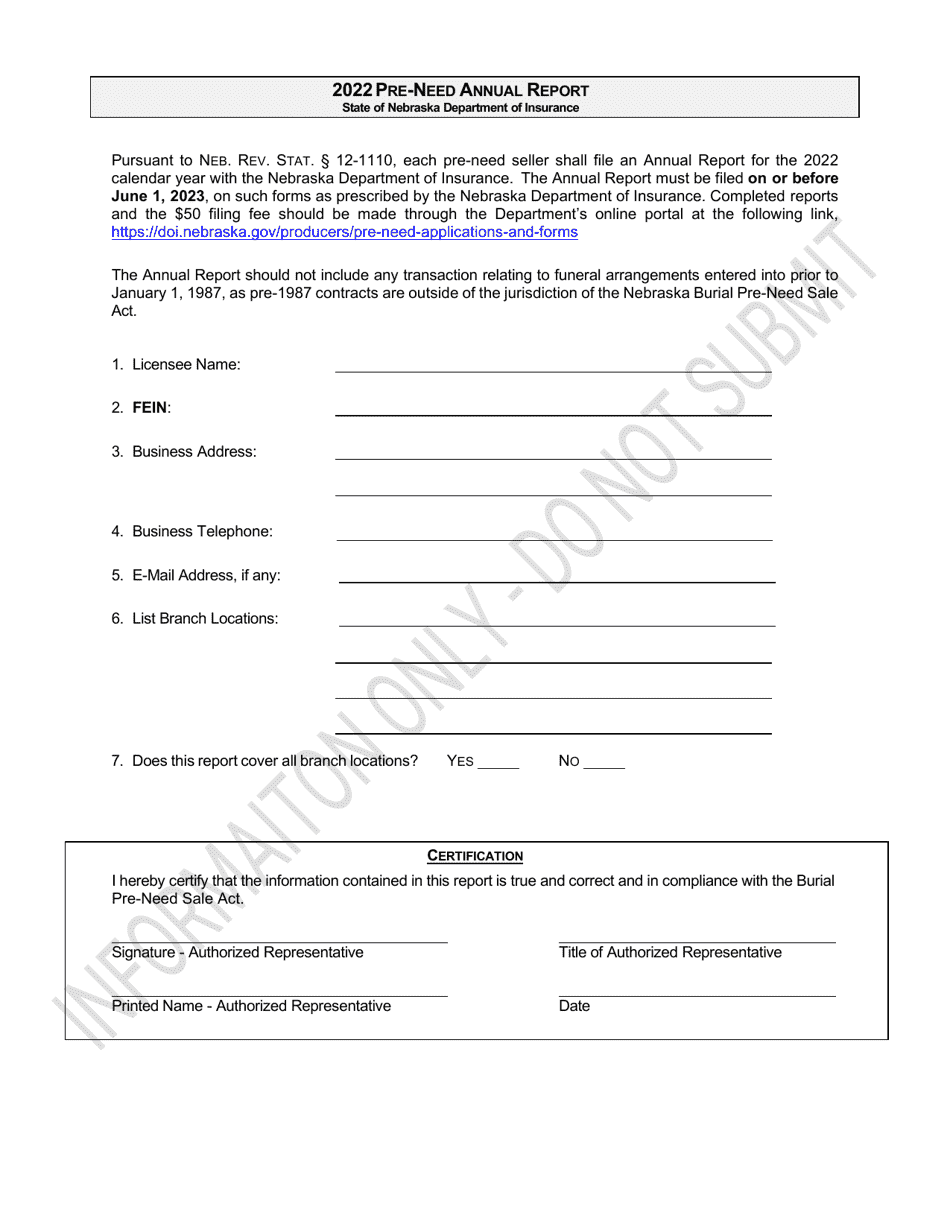 2022 Nebraska Pre-need Individual Annual Statement - Fill Out, Sign ...