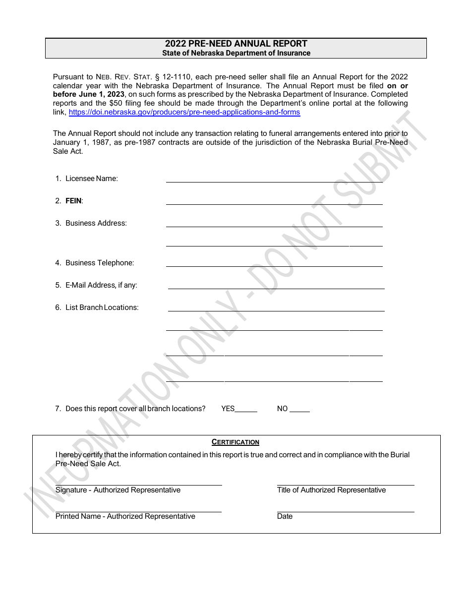 2022 Nebraska Pre-need Annual Report - Master Trust - Sample - Fill Out ...