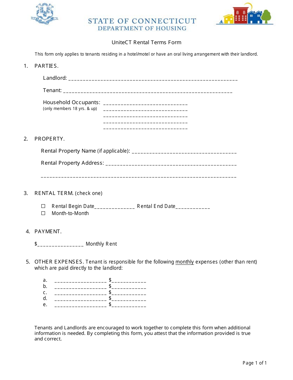 Connecticut Unitect Rental Terms Form - Fill Out, Sign Online and ...