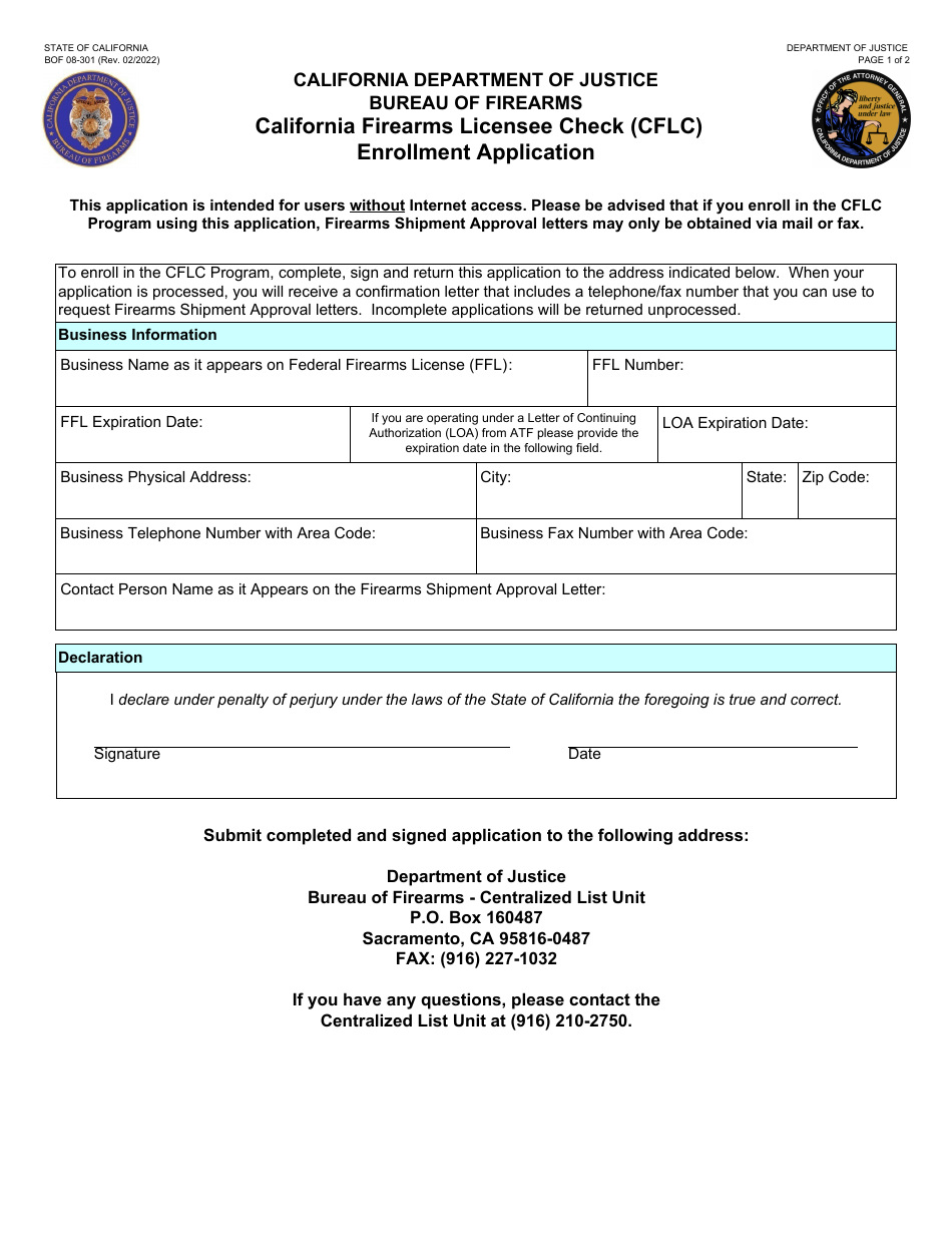 Form BOF08-301 Download Fillable PDF or Fill Online California Firearms ...
