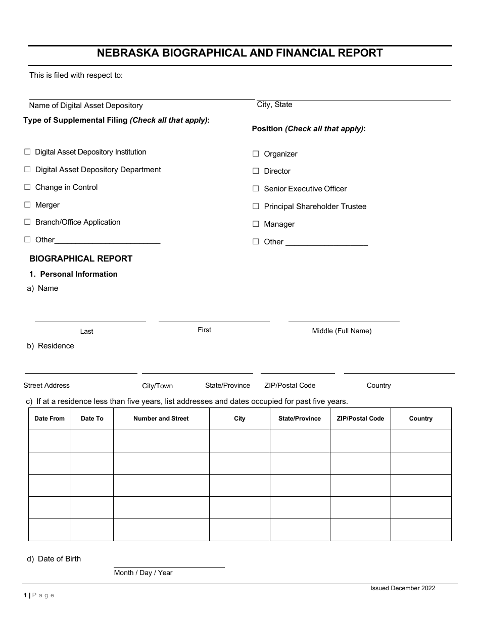 Nebraska Nebraska Biographical and Financial Report - Fill Out, Sign ...
