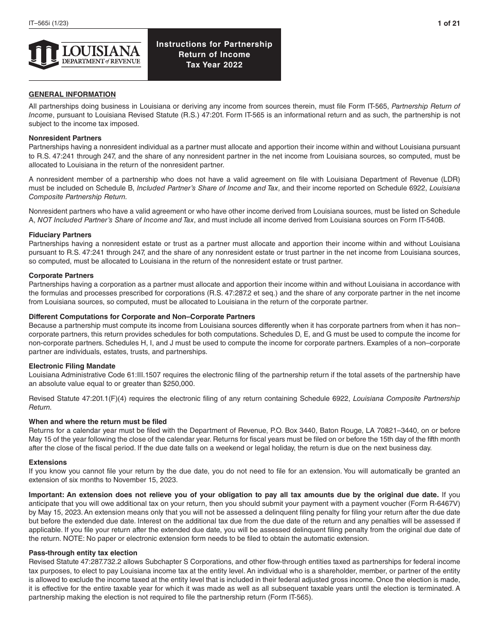 Download Instructions for Form IT-565 Partnership Return of Income PDF ...