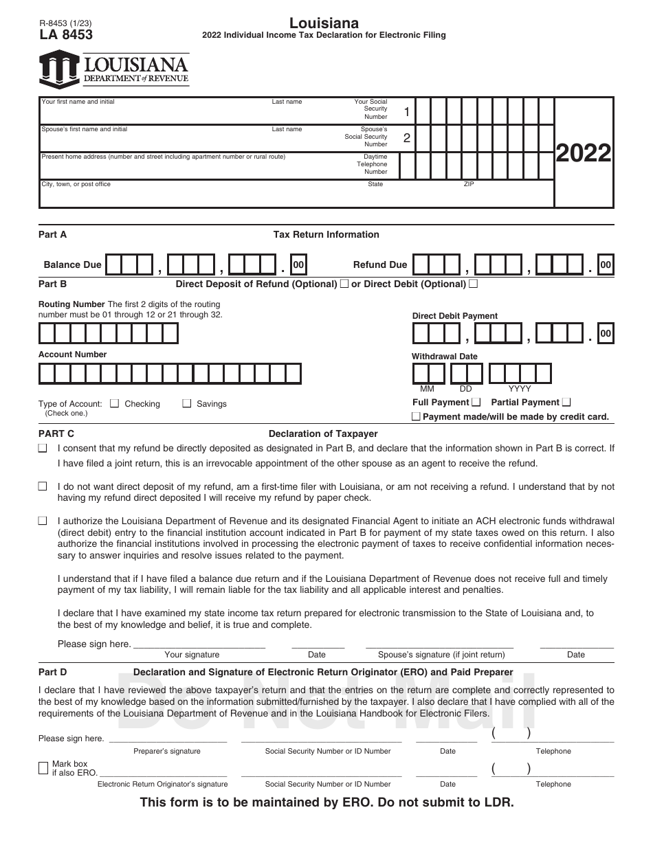 Form R-8453 (LA8453) Download Fillable PDF or Fill Online Individual ...