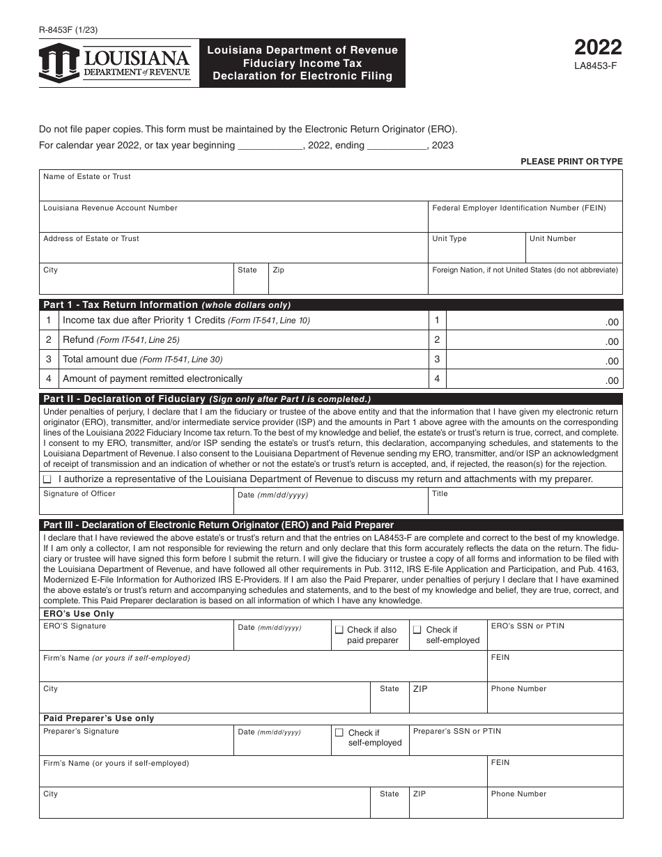 Form R-8453F (LA8453-F) Download Fillable PDF or Fill Online Fiduciary ...