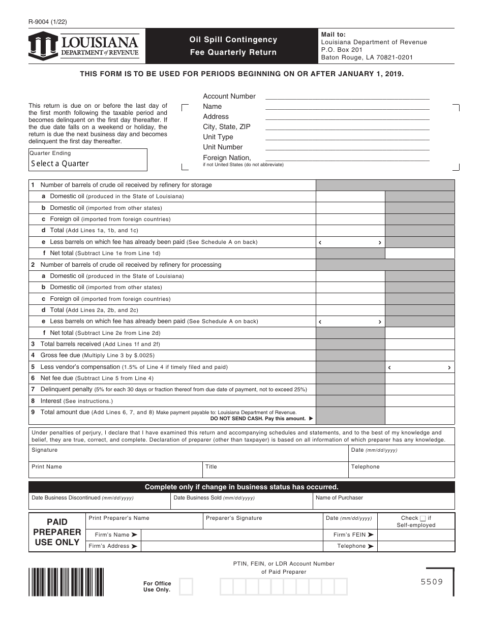 Form R-9004 Download Fillable PDF or Fill Online Oil Spill Contingency ...