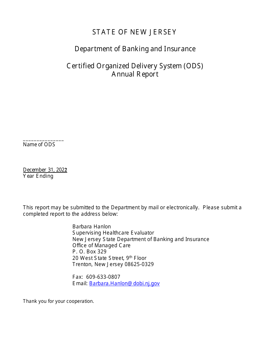 2022 New Jersey Certified Organized Delivery System (Ods) Annual Report ...