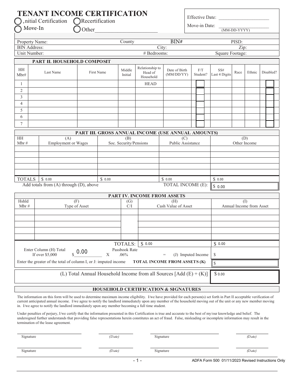 ADFA Form 500 - Fill Out, Sign Online and Download Fillable PDF ...