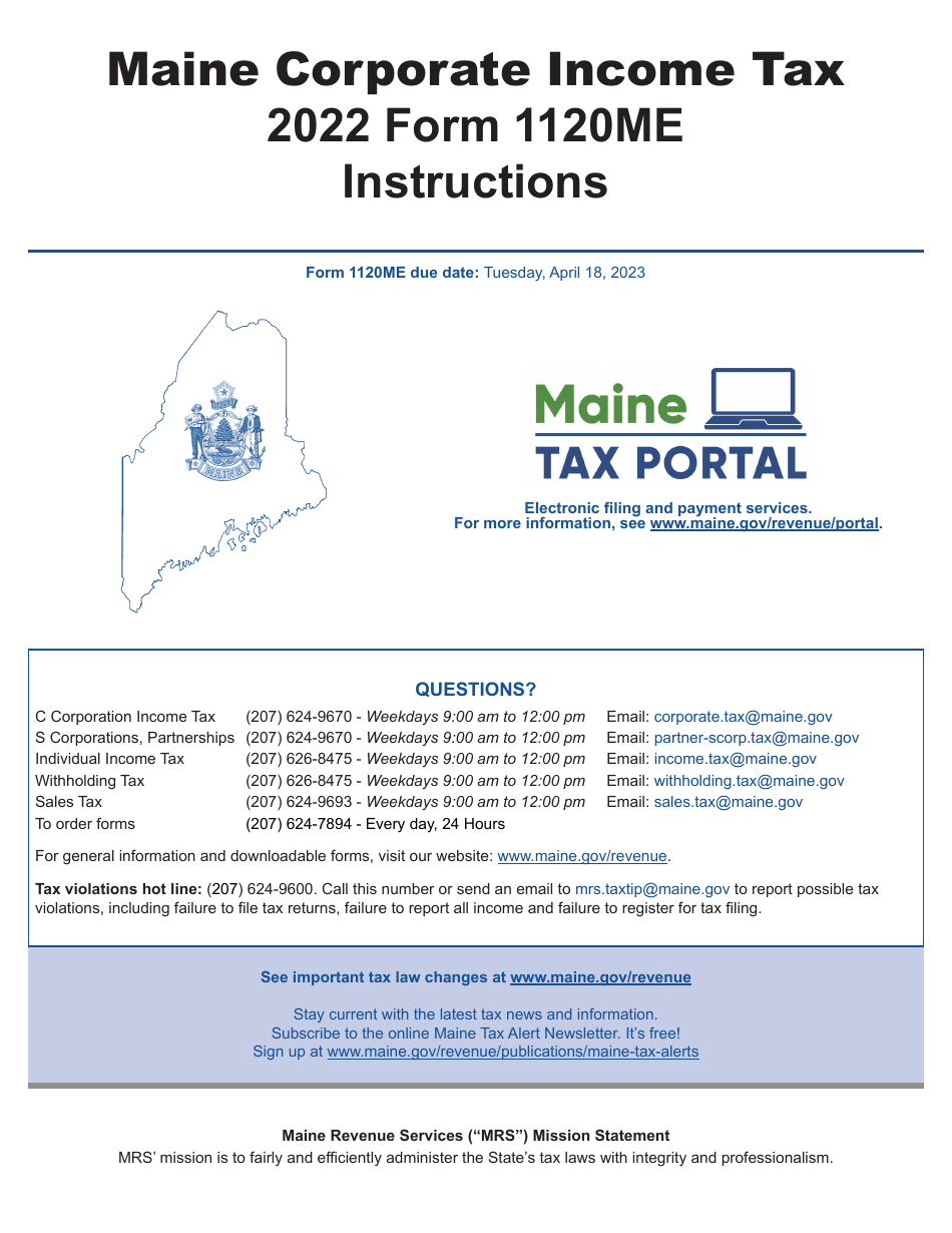 Download Instructions for Form 1120ME Maine Corporate Income Tax Return PDF, 2022 | Templateroller