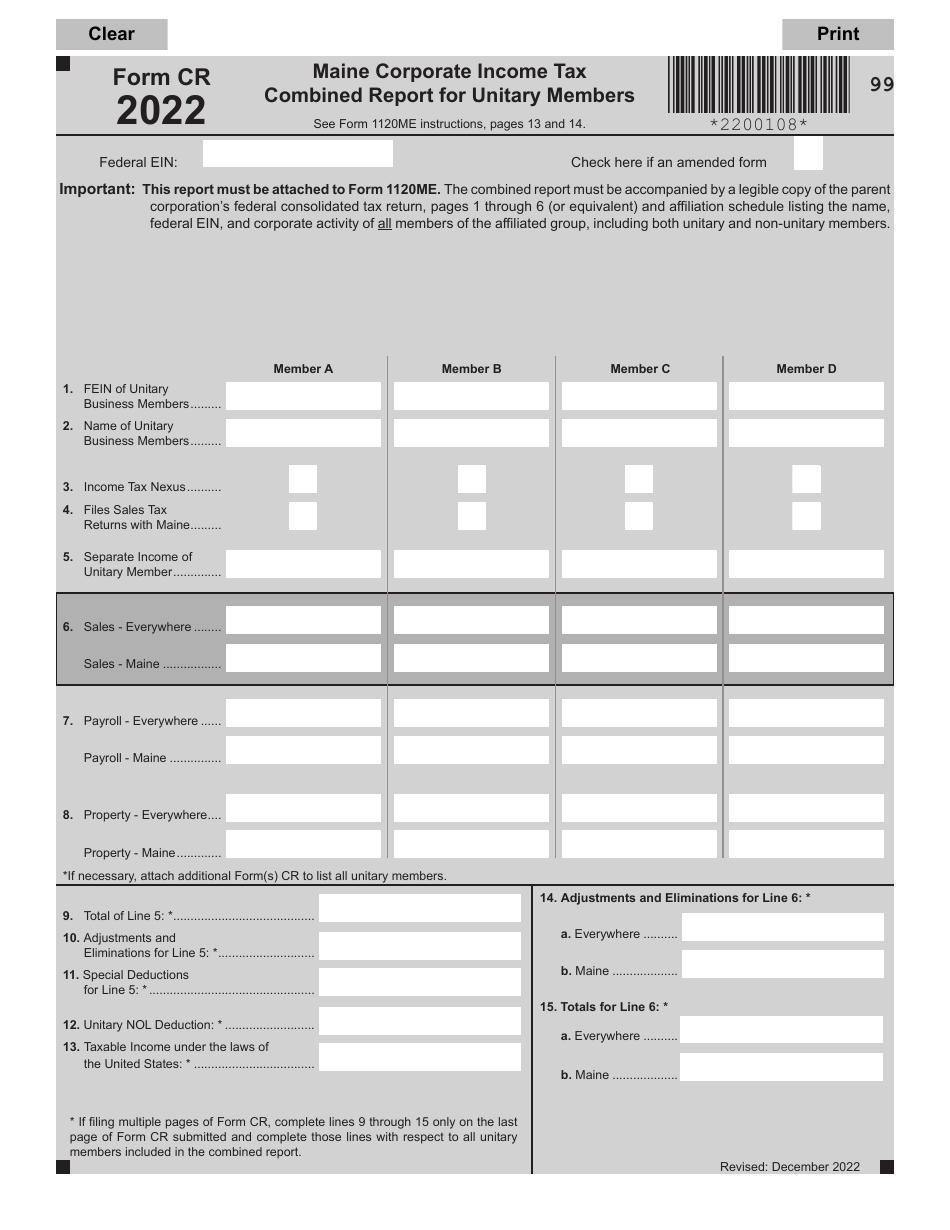 Form CR Download Fillable PDF or Fill Online Combined Report for ...