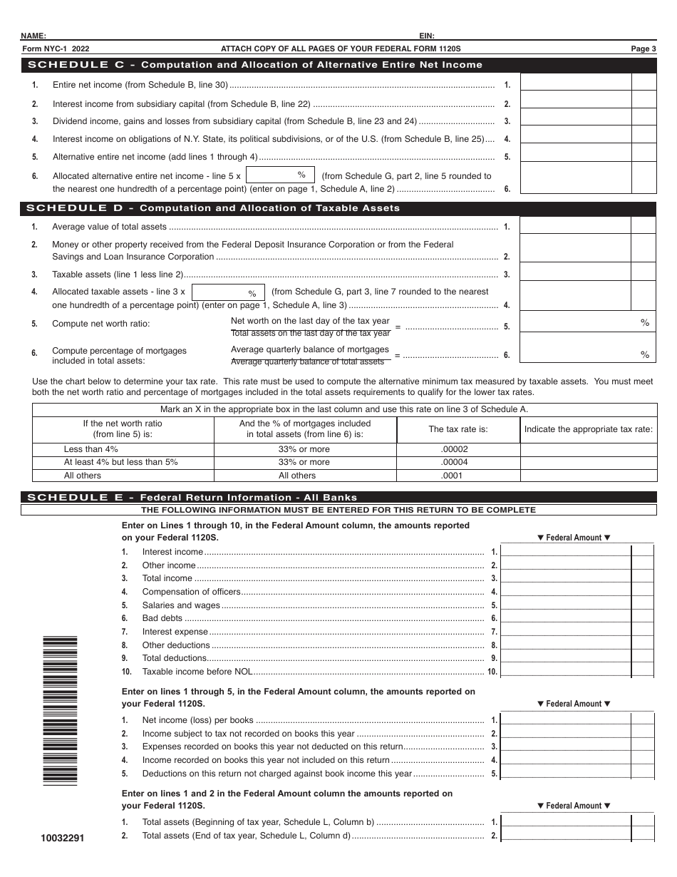 Form NYC-1 Download Printable PDF or Fill Online Tax Return for Banking ...