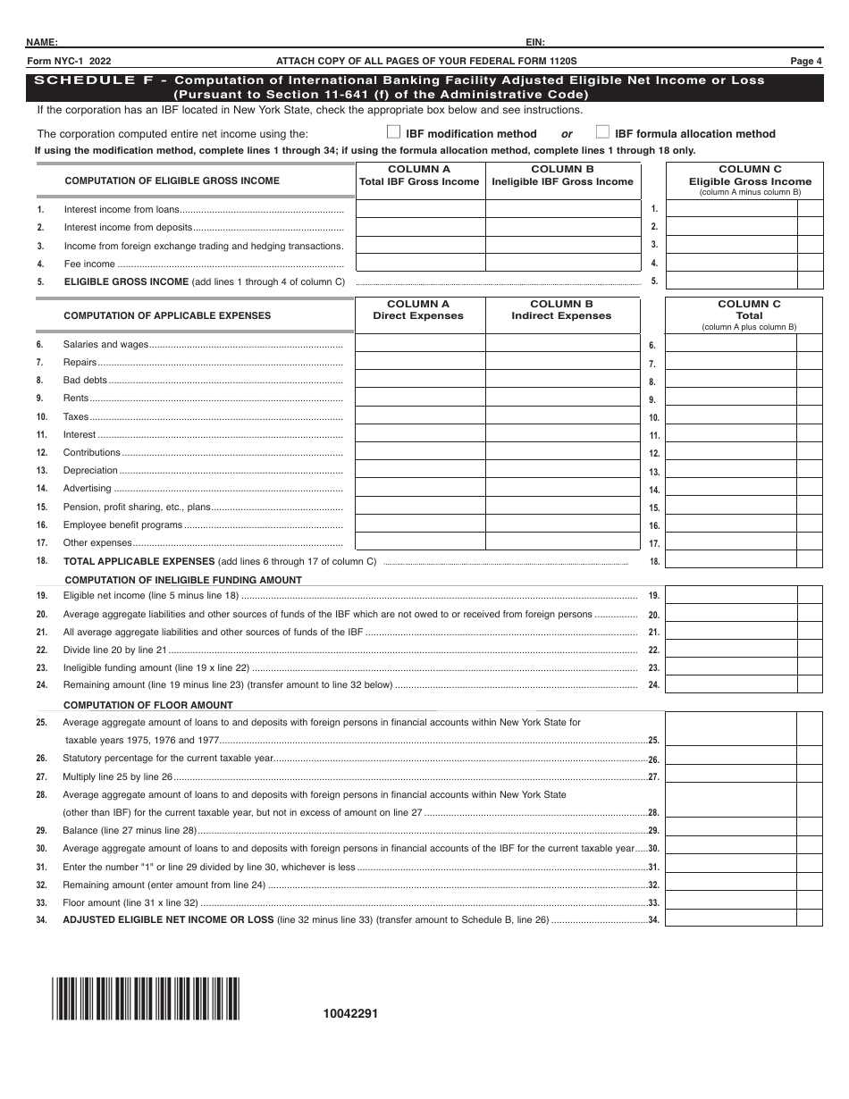 Form NYC-1 Download Printable PDF or Fill Online Tax Return for Banking ...