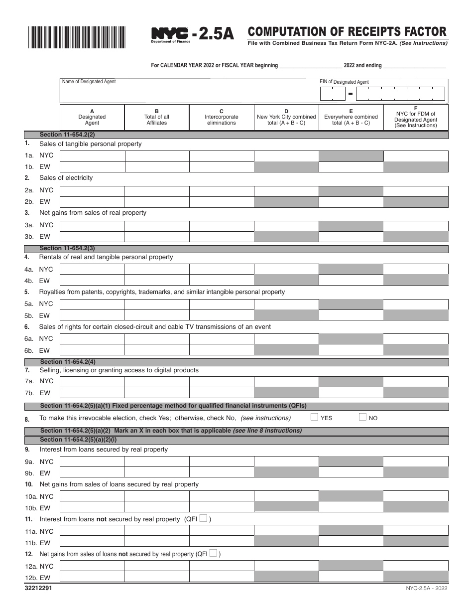Form NYC-2.5A Download Printable PDF or Fill Online Computation of ...