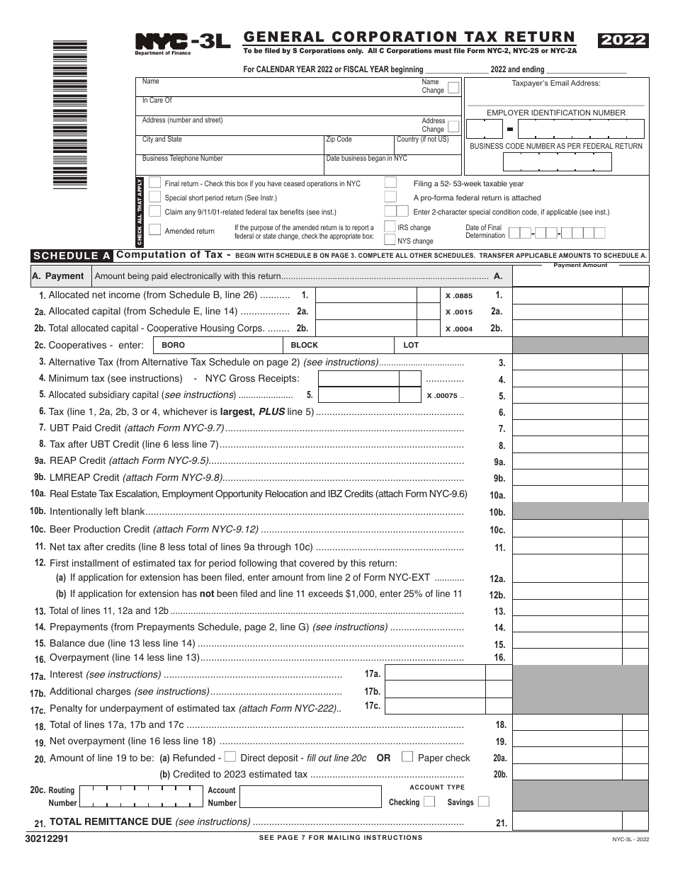 Form NYC-3L Download Printable PDF or Fill Online General Corporation ...