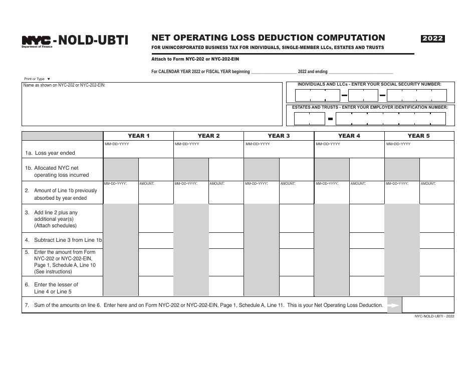 Form NYC-NOLD-UBTI - 2022 - Fill Out, Sign Online and Download ...