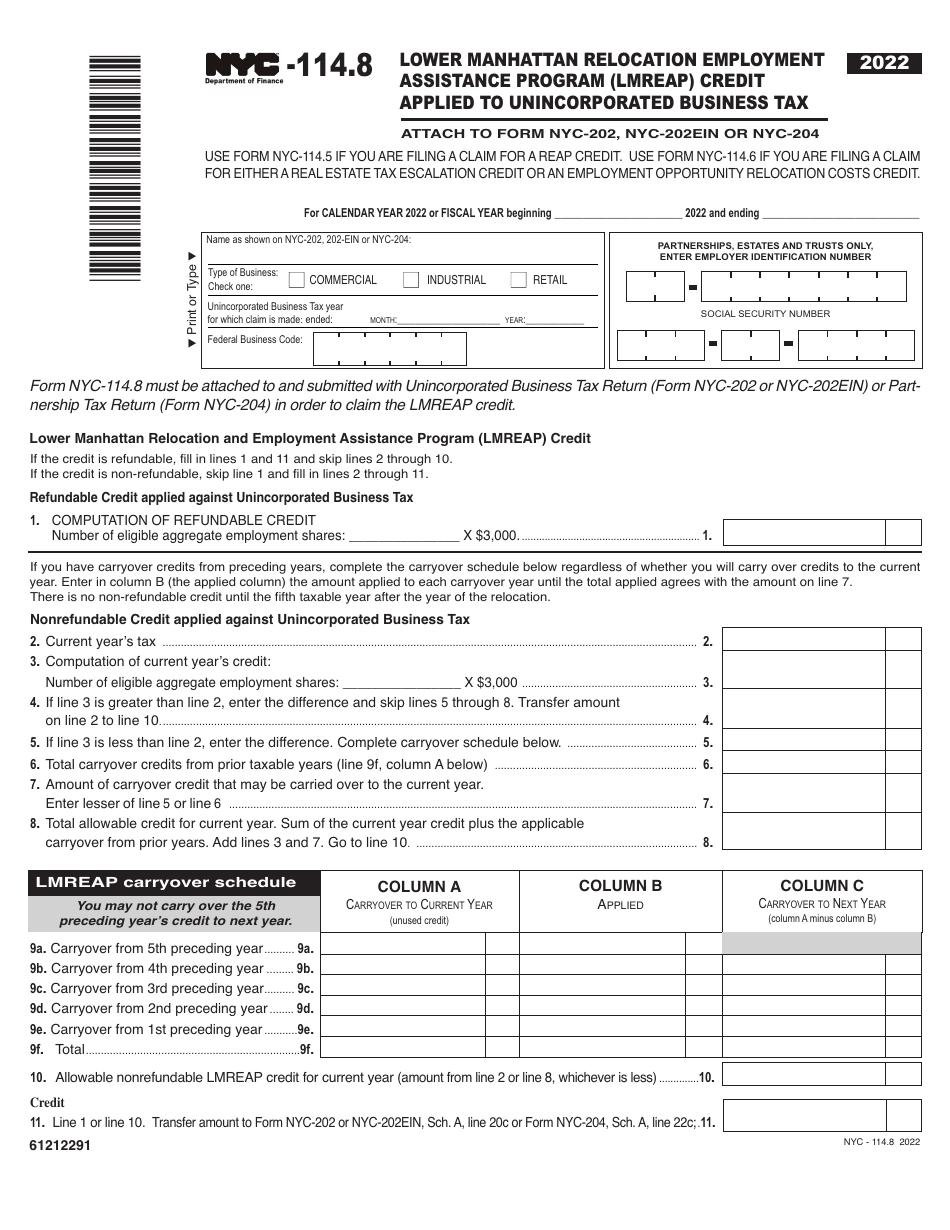 Form NYC-114.8 Download Printable PDF or Fill Online Lower Manhattan ...