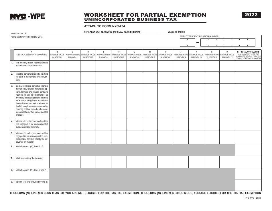 Form NYC-WPE Download Printable PDF or Fill Online Worksheet for ...