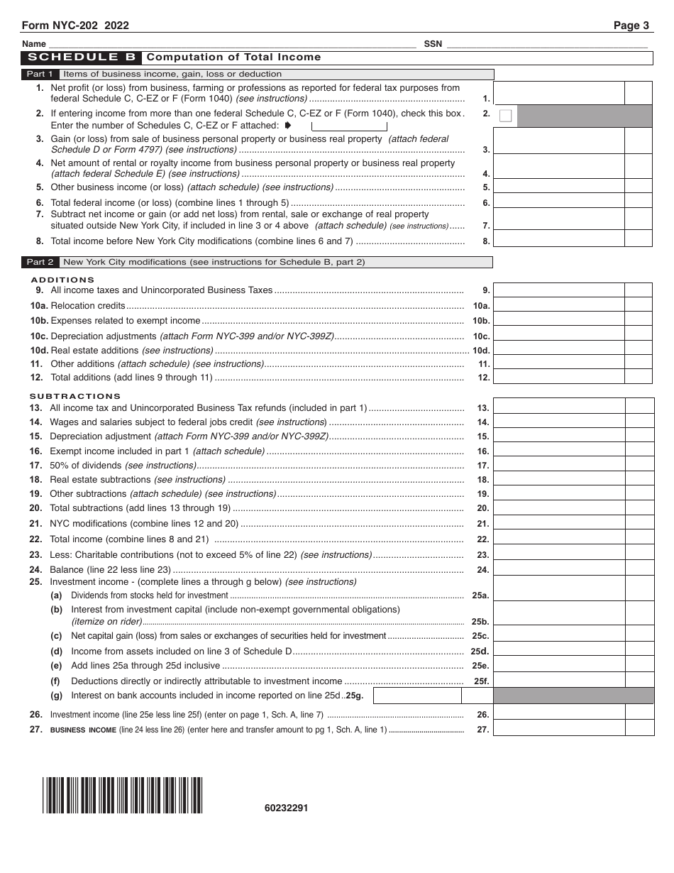 Form NYC-202 Download Printable PDF or Fill Online Unincorporated ...