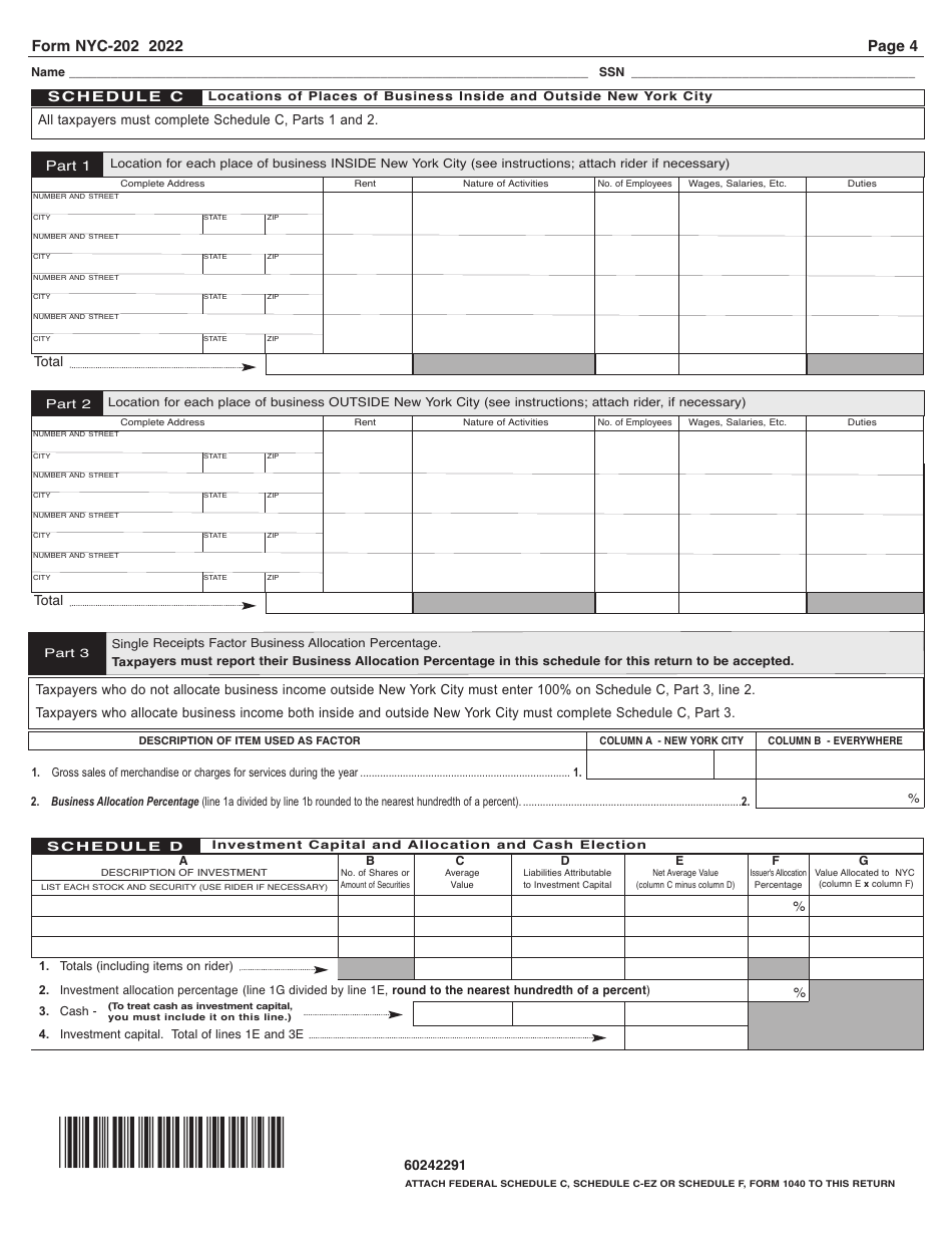 Form NYC-202 Download Printable PDF or Fill Online Unincorporated ...