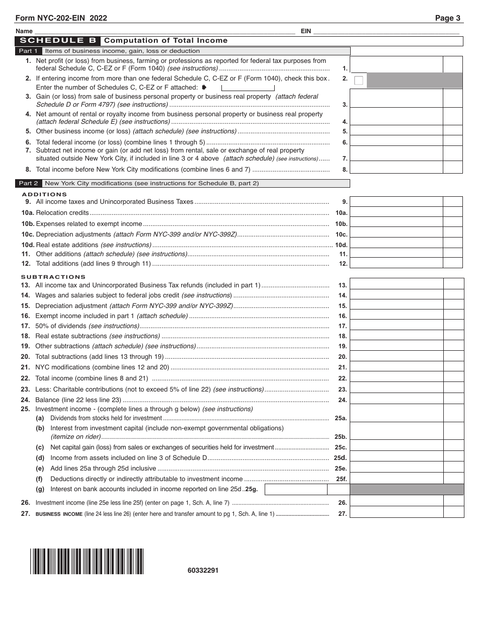 Form NYC-202EIN Download Printable PDF or Fill Online Unincorporated ...