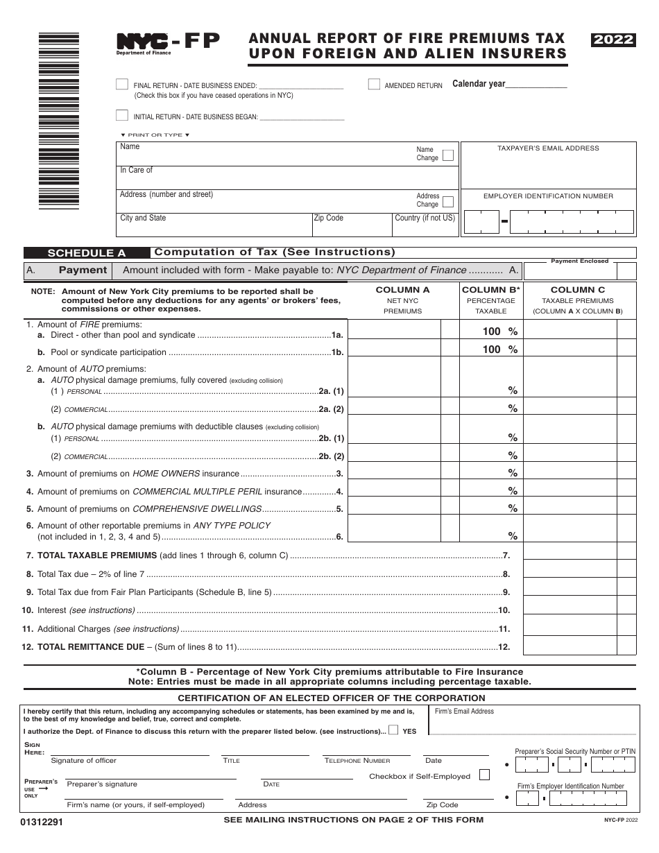 Form NYC-FP Download Printable PDF or Fill Online Annual Report of Fire ...