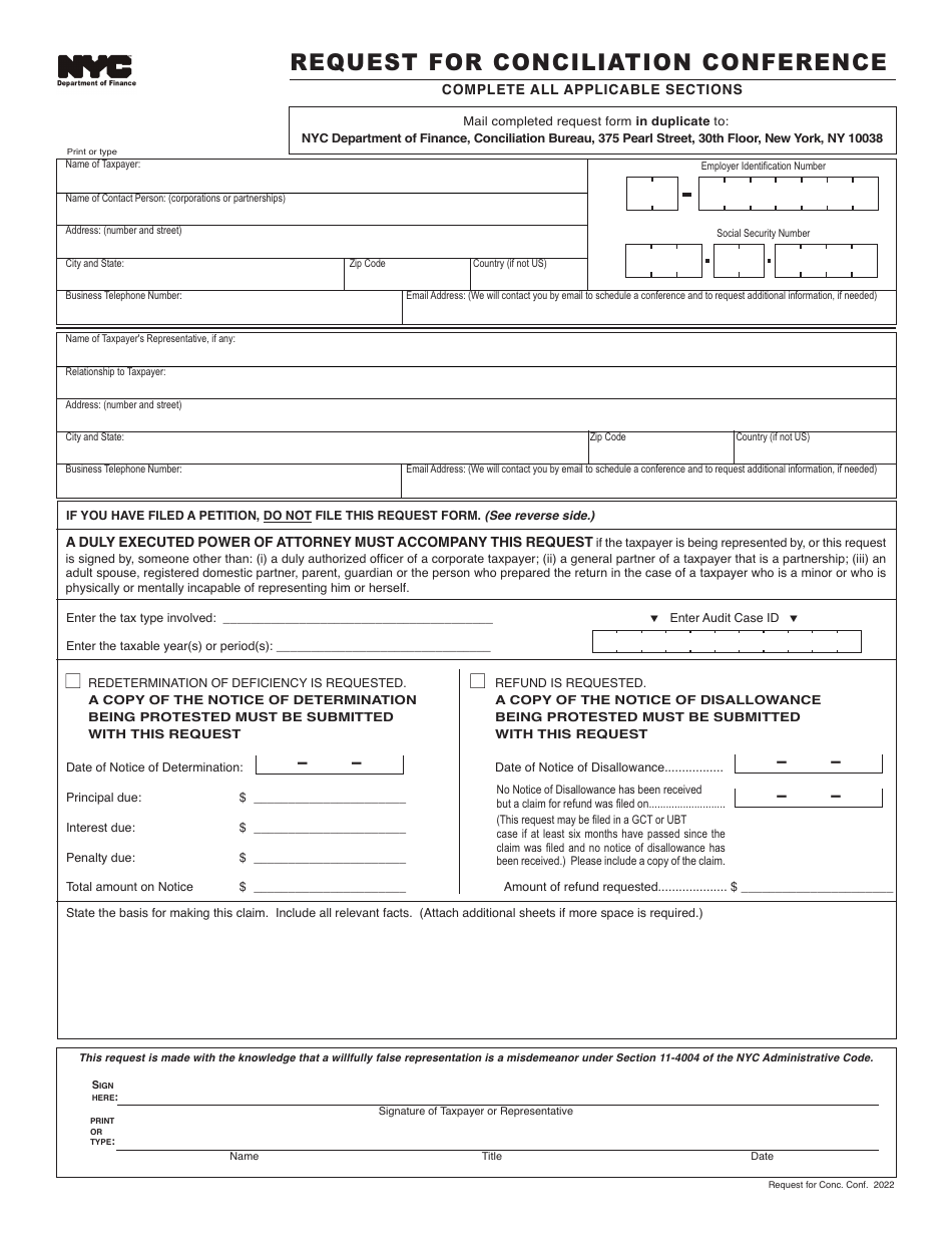 2022 New York City Request for Conciliation Conference - Fill Out, Sign ...