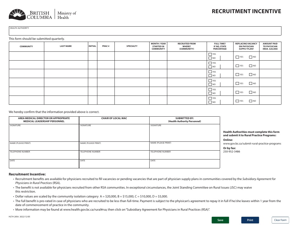 Form HLTH2856 Download Fillable PDF or Fill Online Recruitment ...