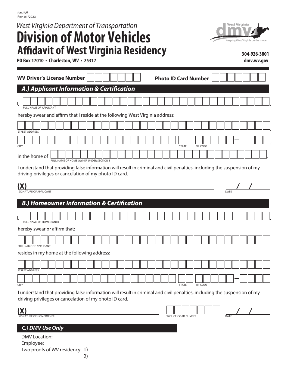 West Virginia Affidavit of West Virginia Residency - Fill Out, Sign ...