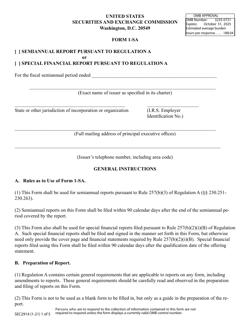 Form 1-SA (SEC Form 2914) - Fill Out, Sign Online and Download ...